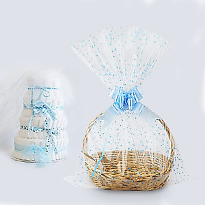 Yotelab Easter Large Cellophane Bags, Blue Heart Cellophane Wrap for Gift Basket, 22x33 Inches,10 Pieces Cellophane Gift Bags