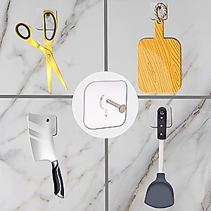 Mershica Adhesive Wall Hooks, Damage-Free Self Adhesive Hooks for Hanging Picture, Waterproof Stick on Hooks for Doors Bathroom Showers Kitchen Wall Organization（12PCS