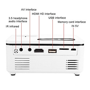 Mini Projector, S361 1080p Portable Projector HD Home LED Projector for Desktop / DVD / Mobile Phone / Speaker,for Home Party Traveling Camping,(US 100-240V)(White)