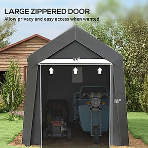 Outsunny 7' x 12' Portable Storage Shed Shelter, Heavy Duty Outdoor Shed, Waterproof Garden Storage Tent with Ventilation Window and Roll-up Zipper Door for Bike, Motorcycle, Garden Tools, Gray