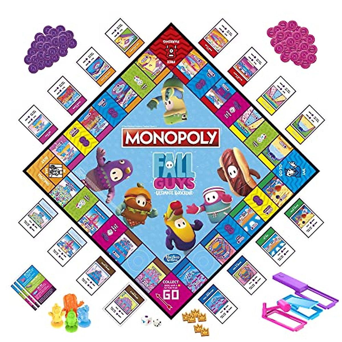 Monopoly Fall Guys Ultimate Knockout Edition Board Game for Players Ages 8 and Up, Dodge Interactive Obstacles, Includes Knockout Die