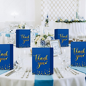 PerKoop 60 Pcs Thank You Gift Bags Bulk Paper Gold Thank You Wedding Bags with Handle for Business, Shopping, Wedding, Baby Shower, Party Favors (Royal Blue)