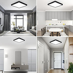 Rezant 12 Inch 24W Flush Mount Square LED Ceiling Light, 3000K/4000K/6000K Adjustable Flush Mount Light Fixture, 2800LM Bright Flat Ceiling Light Fixtures for Bedroom, Kitchen, Hallway (Black-4 Pack)