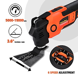 ValueMax 20V Cordless Oscillating Tool with Battery, 3.6°Oscillation Angle Oscillating Saw, 6 Variable Speed Oscillating Multi Tool with Quick-Lock Change System, 16PCS Multitool Blades & Carrying Bag