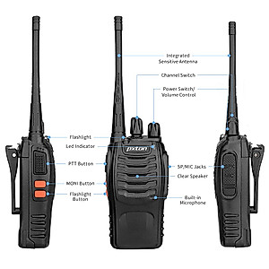 pxton walkie talkies for Adults Long Range with USB Charger and Upgraded Earpieces,Handheld Portable Two Way Radio walkie Talkie Rechargeable Include Li-ion Battery and Flashlight（4 Pack） Black