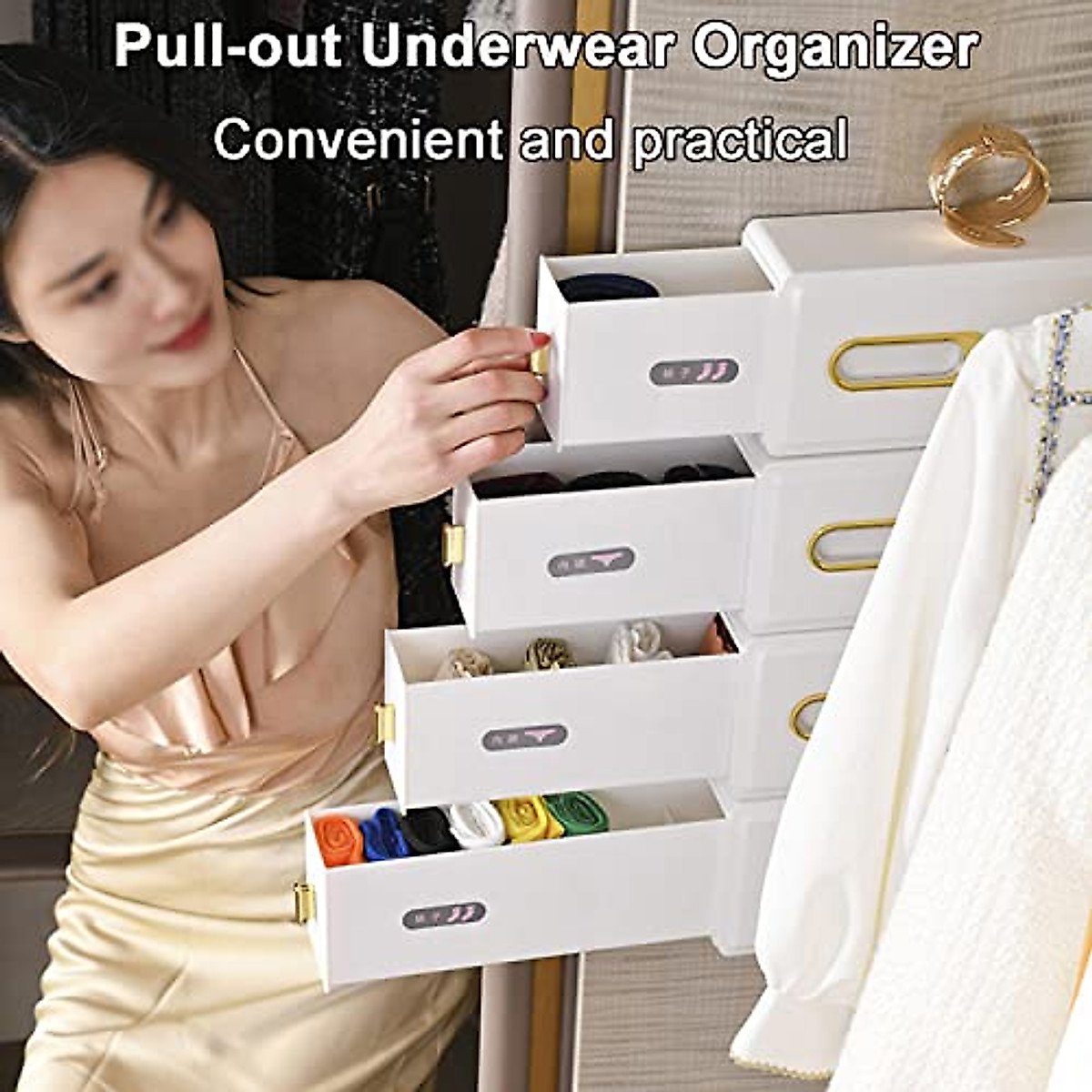ACGrade Underwear Organizer,Wall Mounted Sock Organizer,Underwear Storage Organizer,Socks Organizer for Drawer,Underwear Organizer for Closet, 38x8x12cm