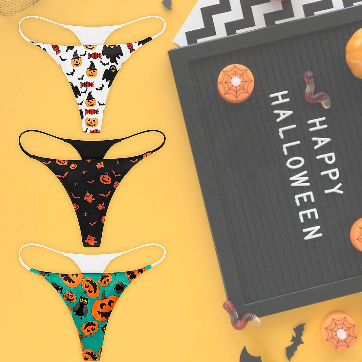 ETAOLINE Women's Thong Bikini Cheeky Bottom Solid G String Panties (Halloween, X-Large)