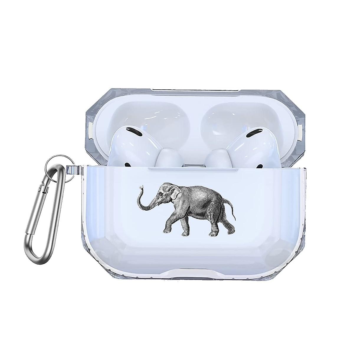 Elephant Case For AirPods 2 Pro with Keychain Protective Clear Sketch Case With Carabiner For AirPods 3 AP11
