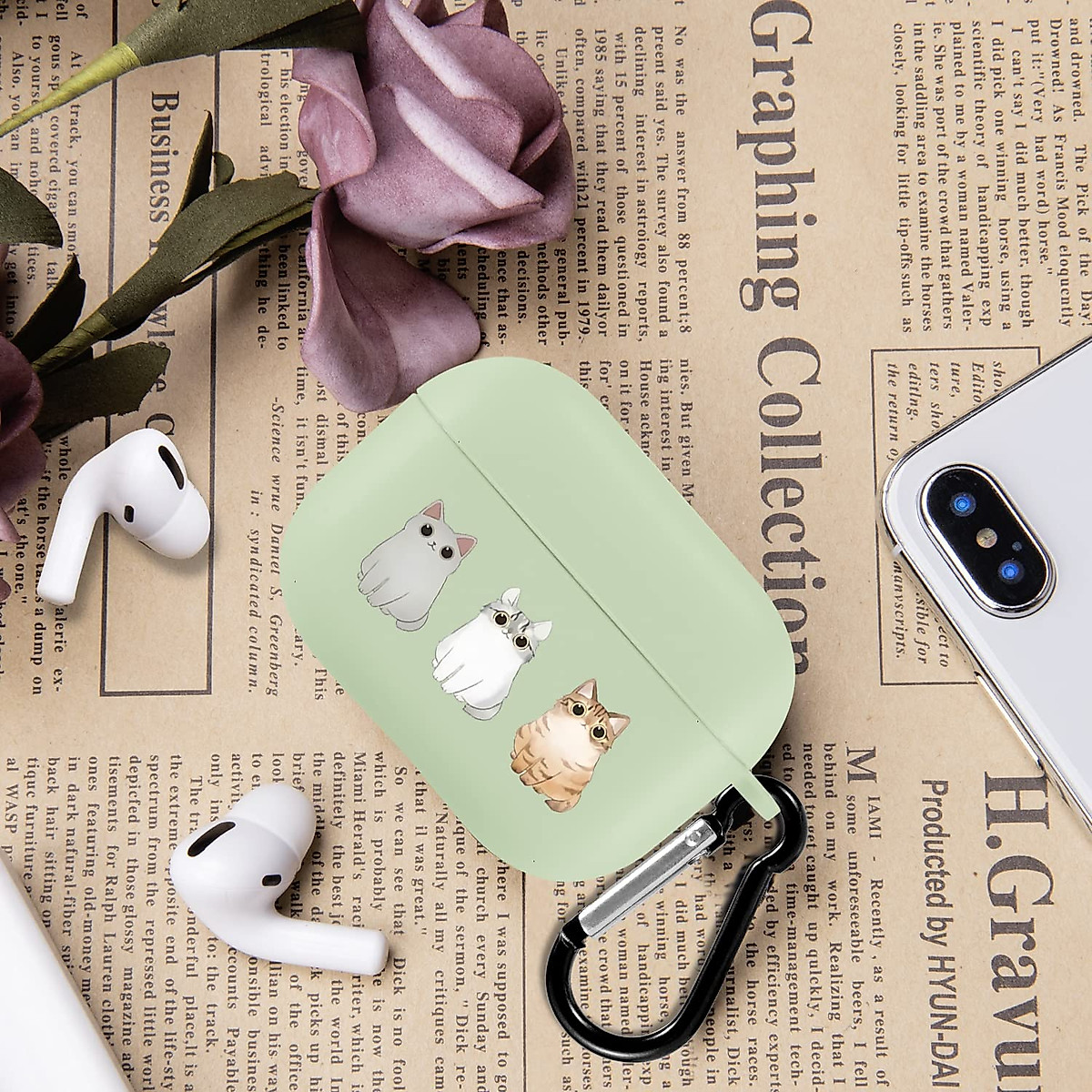 Three Cats 3 Case Compatible with Airpods Pro Clear Soft TPU, Supports Wireless Charging Shockproof Protective Cover for Airpods Pro