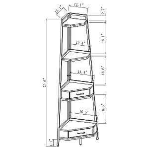 LifeSky Industrial Corner Ladder Shelf - 72.64 Inch Tall Corner Shelves with Drawers - 4-Tier Corner Bookshelf for Living Room Black