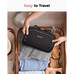 BAGSMART Travel Makeup Bag, Cosmetic Bag Organizer Case, Portable Makeup Travel bag for Women for Travel Accessories, Makeup Toiletry Bag with Dual-Zippered Large Wide-open and Handle-black