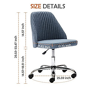 Armless Office Chair Cute Desk Chair, Modern Fabric Home Office Desk Chairs with Wheels Adjustable Swivel Task Computer Vanity Chair for Small Spaces