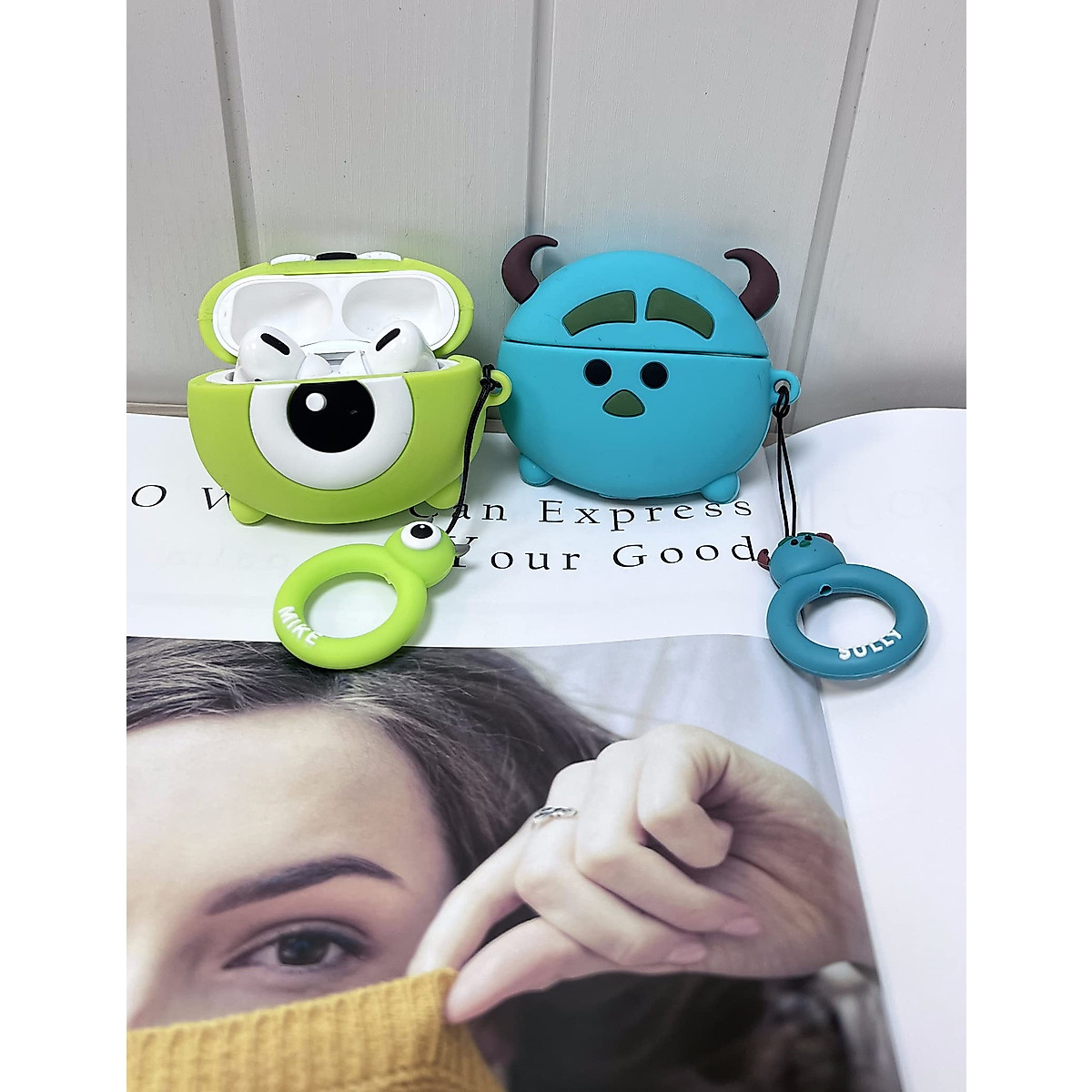 Monster Design Case for Apple AirPods Pro Case Cartoon Cover Silicone Shockproof 3D Cute Kawaii Protective Case Anti-Fall Headphone Case for Airpod Pro Case (Airpods Pro, Green Monster)