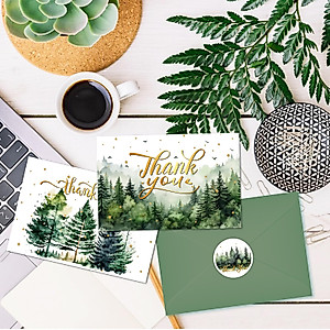 LOONELO Thank You Greeting Cards, 24 Set Forest Thanks Cards with Envelopes & Stickers, 6 Designs Mountains Landscape Appreciate Cards Bulk for Birthday, Baby Shower, Wedding, Gratitude Appreciation