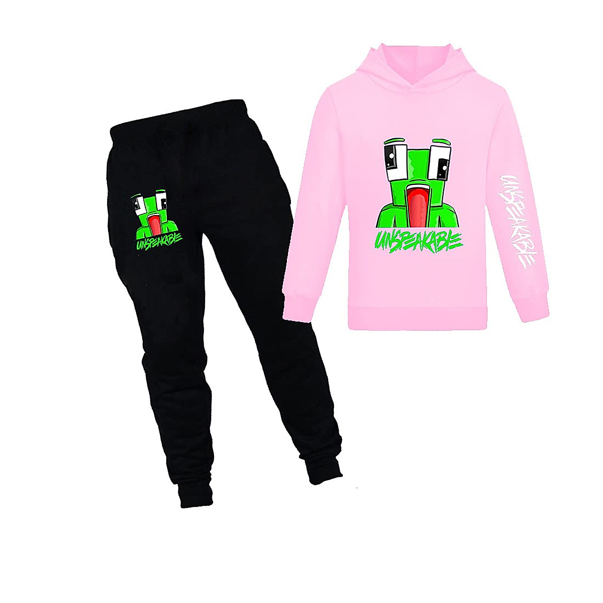 shumintaojin Boys Hoodie and Trousers 2 Piece Pullover Sweatshirt Suit for Girls School Casual Novelty Tracksuit Cartoon Clothes (Pink, 7-8 years)