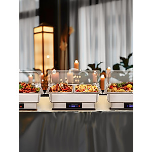 YORKING Electric Chafing Dish,9 QT Full Size with 4 x 4.5 QT Half Size Chafing Dish Buffet Set, Buffet Servers and Warmers with Roll Top & Temperature Control Display, Catering Food Warmer for Parties