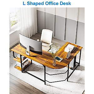 Teraves Reversible L Shaped Desk with Large Surface, 61 Inch Sturdy Corner Desk with Storage Shelves, Premium Office Computer Desk Workstation for Home Office Gaming