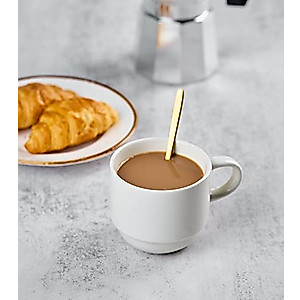 YHOSSEUN Porcelain Coffee Mug Set With Metal Stand, Ceramic Cups with Espresso Spoons, 11 Ounce Mug Set Perfect For Americano, Chocolate Drinks, Milk, Tea, Set of 4, White