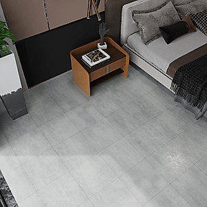 VEELIKE 24 Pack Peel and Stick Floor Tiles - Grey Vinyl, 12''x12'' Concrete Kitchen Floor Tile Stickers - Waterproof, Removable Self Adhesive - For Bedroom, Bathroom