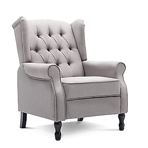 Artechworks Tufted Fabric Push Back Arm Chair Recliner Single Reclining Fabric for Adjustable Club Chair Home Theater Padded Seating Living Room Lounge Modern Sofa Grey