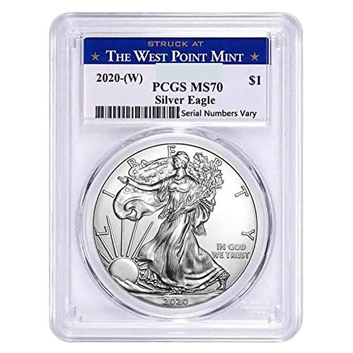 2020 No Mint Mark Silver Eagle Minted Westpoint Mint MS-70 By PCGS $1 PCGS MS-70