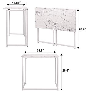 Leopard Outdoor Products Folding Computer Desk for Small Spaces, Space-Saving Home Office Desk, Foldable Computer Table, Laptop Table, Writing Desk, Compact Study Reading Table (Marble White)