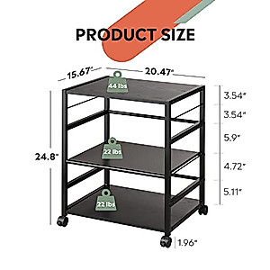 DEVAISE Mobile 3-Shelf Printer Stand with Adjustable Shelves, Modern Printer Cart with Large Storage Space, Printer Stand for Home Office, Black