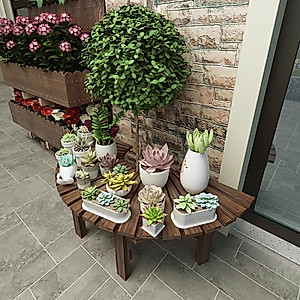 HM&DX Wooden Semicircular Garden Bench,Weatherproof Smooth Surface Outdoor Benches,Tree Bench Wrap Around Park Bench for Park Yard Patio Deck Lawn, 300kg Weight Capacity