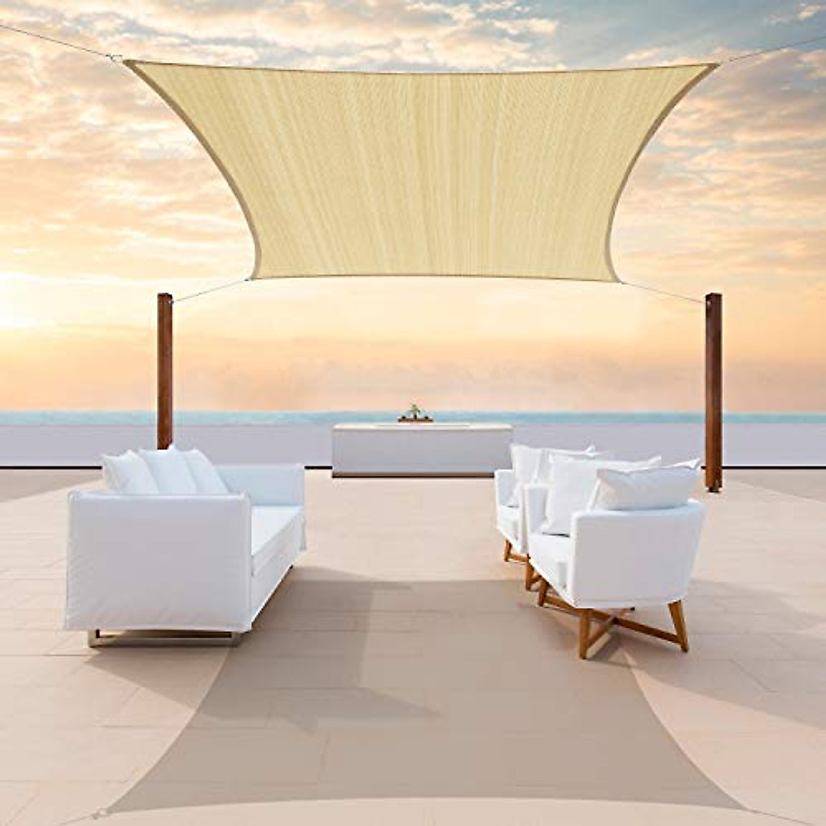 ColourTree 12' x 12' Beige Sun Shade Sail Rectangle CTSLR12 - Canopy Mesh Fabric UV Block UPF50 - Commercial Heavy Duty - 190 GSM - 3 Years Warranty (We Make Custom Size)