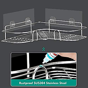 LAIGOO Adhesive Corner Shower Caddy Hanging, SUS304 Stainless Steel, No Rust Bathroom Shelves Wall Mounted Shower Shelf for Shower Organizer/Bathroom Organizer and Storage, 2 Pack