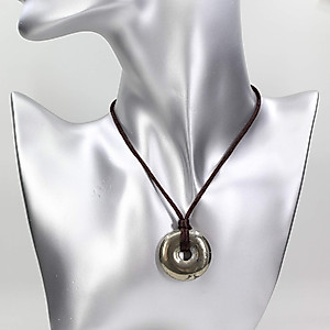 Natural Yellow Iron Pyrite Gemstones 30mm Circle Peace Donut Beads Adjustable Braided Rope Pendant Necklace