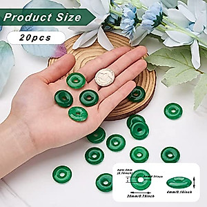 FASHEWELRY 20Pcs Natural Green Jade Donut Disc Gemstone Pendants 20mm Large Hole Healing Chakra Polished Stone Coin Circle Bead Charms for Jewelry Craft Making