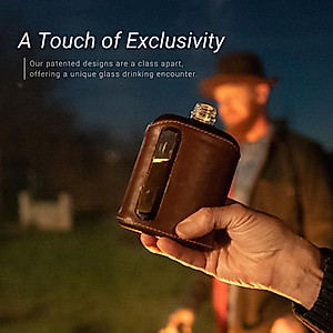 Ragproper Modern Glass Hip Flask - Durable Leather Covered Flask for Whiskey, Spirits, & Other Liquor - Ideal Glass Flask for Men & Women (Single Shot 100ml, Leather Dark Brown)