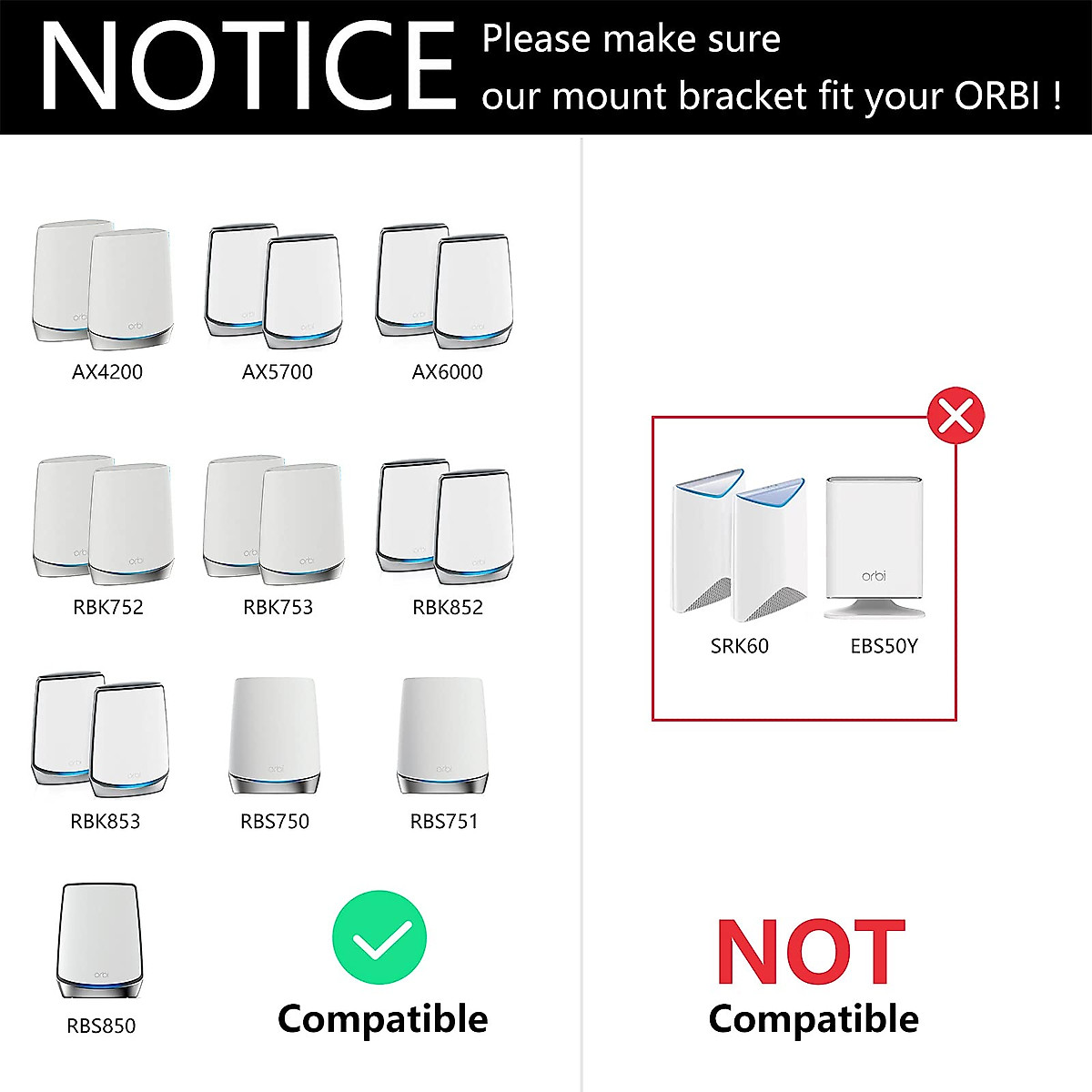 Orbi WiFi 6 Wall Mount Holder,Wall Mount Holder for Orbi Tri-Band Mesh WiFi 6 Router(RBK850)(RBK852)(RBK853)/(RBS750)(RBS751)(RBK752)(RBK753)/(AX4200)(AX5700)(AX6000) Orbi Mesh WiFi 6 System (2PCS)
