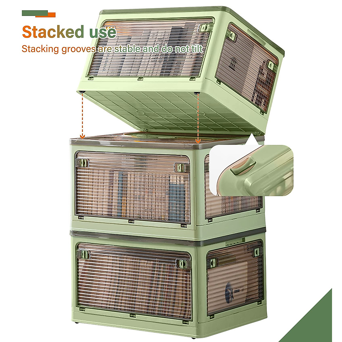 ACPOP Closet Organizers and Storage, 15Gal Collapsible Storage Bins with Lids, Stackable Storage Box, Plastic Foldable Container Trunk Car Organizer for Home, Ofiice, Camping(GREEN, 1Pcs)