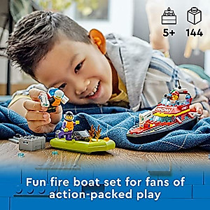 LEGO City Fire Rescue Boat 60373, Toy Floats on Water, with Jetpack, Dinghy and 3 Minifigures, Everyday Hero Toys for Kids, Boys and Girls Ages 5+