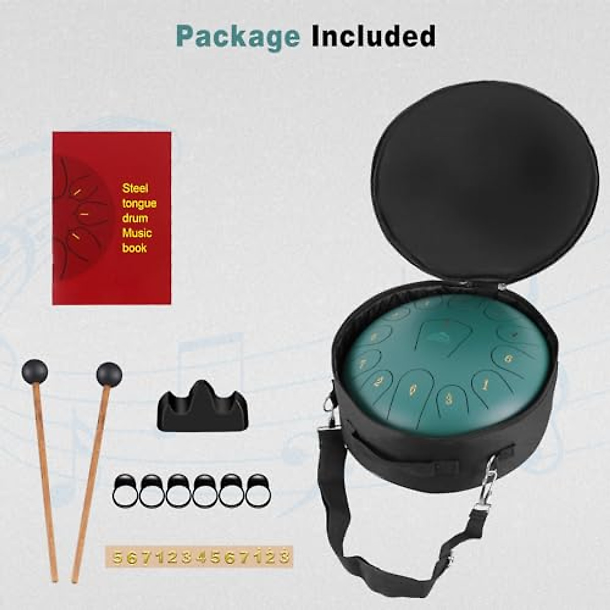 EASTROCK Steel Tongue Drum 13 Notes 12 Inches Percussion Instrument Handpan Drum C Key for Meditation Entertainment Concert Yoga with Travel Bag, Mallets, Music Book (Green)
