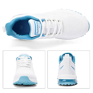 AKK Women's Air Running Shoes - Non Slip Breathable Gym Jogging Tennis Fitness Fashion Athletic Workout Sneakers White/Blue Size 7