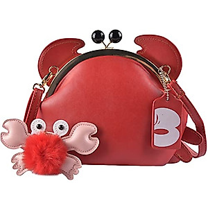 QZUnique Crab Shape Handbag Novelty Crossbody Bag Animal Shaped Purse Detachable Shoulder Bag Women's Satchel Red