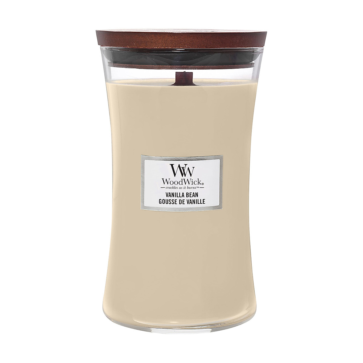 WoodWick Large Hourglass Candle, Vanilla Bean Scent, Crackles as it Burns, Premium Soy Blend Wax, 21oz, Perfect for Gifting