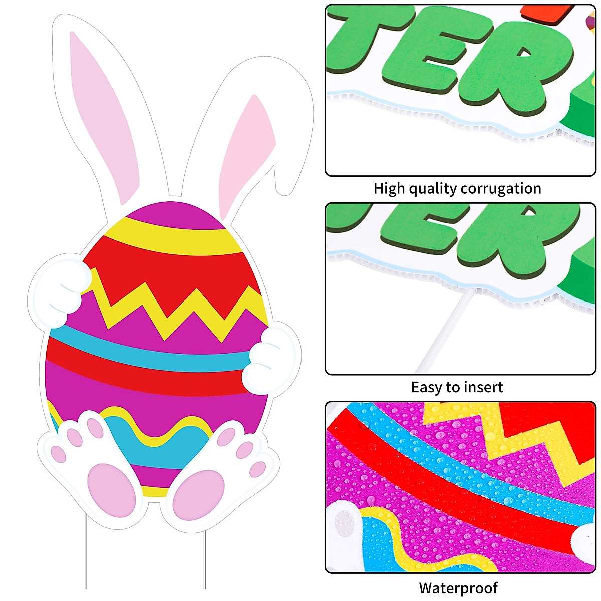 ADXCO 8 Pieces Easter Yard Sign Easter Outdoor Lawn Decorations with Stakes Easter Rabbit Eggs Yard Sign for Easter Party Yard Decor