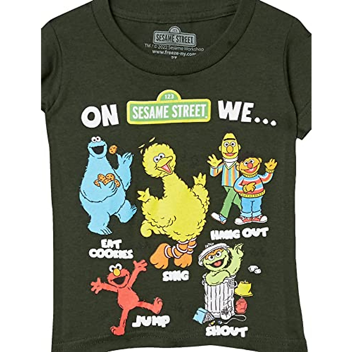 Sesame Street Boys' Toddler Elmo Cookie Monster Big Bird, Oscar The Grouch Short Sleeve Tee, Forest Green, 3T