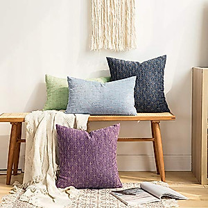 MIULEE Pack of 2 Decorative Burlap Linen Throw Pillow Covers Modern Farmhouse Pillowcase Rustic Woven Textured Cushion Cover for Sofa Couch Bed 18x18 Inch Blue