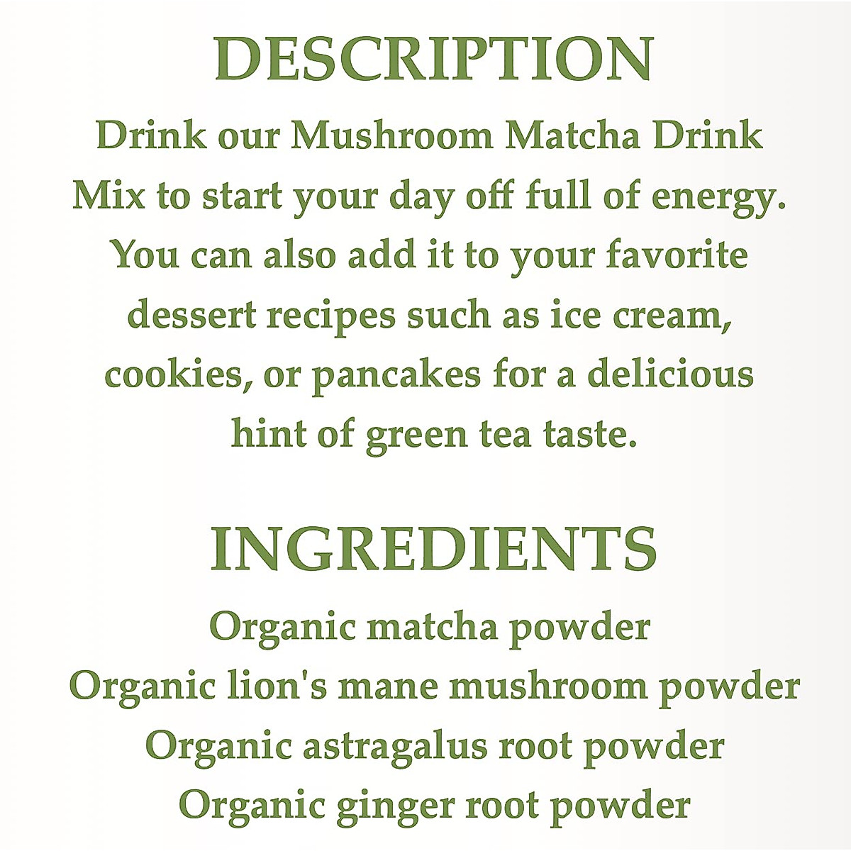 Cherie Sweet Heart Mushroom Matcha Drink Mix, 40 Servings, 4.23 Ounces, Japanese Matcha Green Tea Powder with Lions Mane Mushroom, Astragalus, Ginger, Organic Green Tea