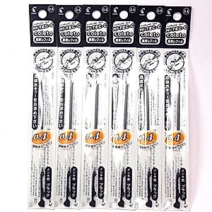 Pilot Hi-Tec-C Coleto Gel Ink Pen Refill 0.4mm, Black, × 6 Packs/total 6 pcs (Japan Import) [Komainu-Dou Original Package]