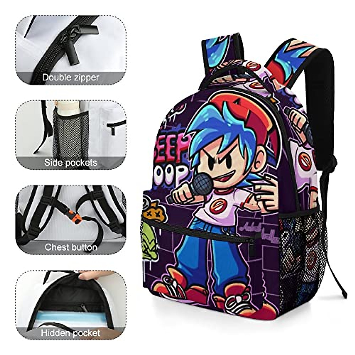 Zqiyhre Lightweight Friday Game Night_funkin Backpack Printing Anime Mini Laptop Backpack Hiking Backpack for Teens
