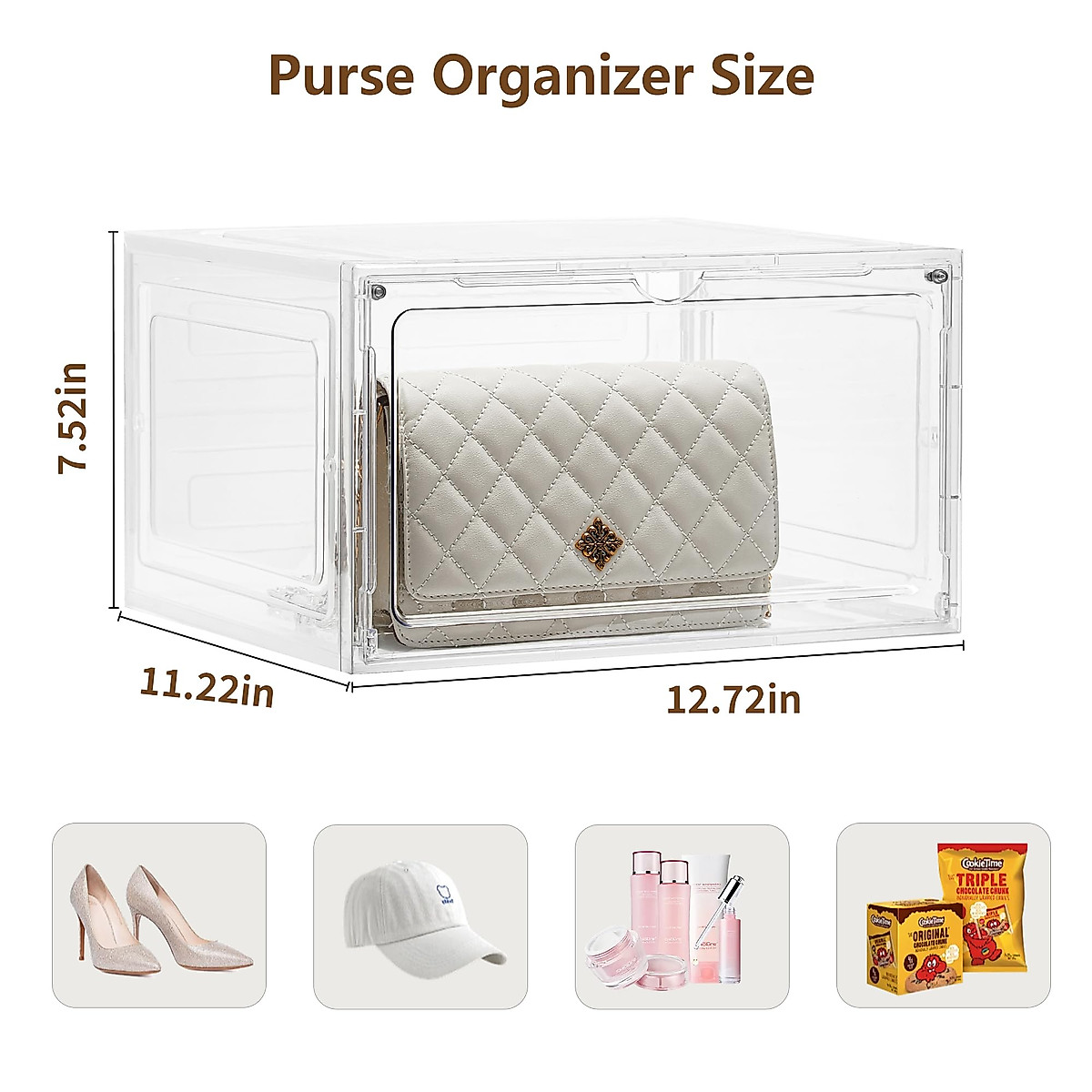 LXLXXL Purse Organizer For Closet 4 Pack Stackable Storage Bins With Lids Clear Plastic Handbag Organizer Purse Storage With Magnetic Door Display Case For Cosmetic Hats