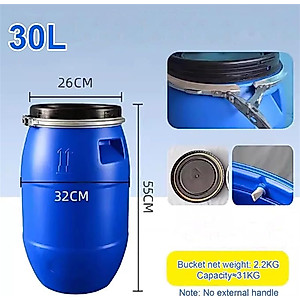 WAZHOU Large Plastic Blue Open Top Storage Barrel Drum Keg with Lid and Latch Ring, Food Grade for Shipping, Air Tight Industrial Storage Container(30L)