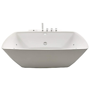 DKB Evian Jetted Whirlpool Tub in White, Deep Soaking Comfort, Hydro- Massage System 14 Whirlpool Jets & Adjustable Air Bubble Infusion, Center Drain, Handheld Shower