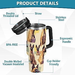 linqin Beauty Brown Dogs Vacuum Insulated Tumbler with Straw Lid 40 oz Girls Water Bottle Reusable Camping Mug for Water, Iced Tea or Coffee